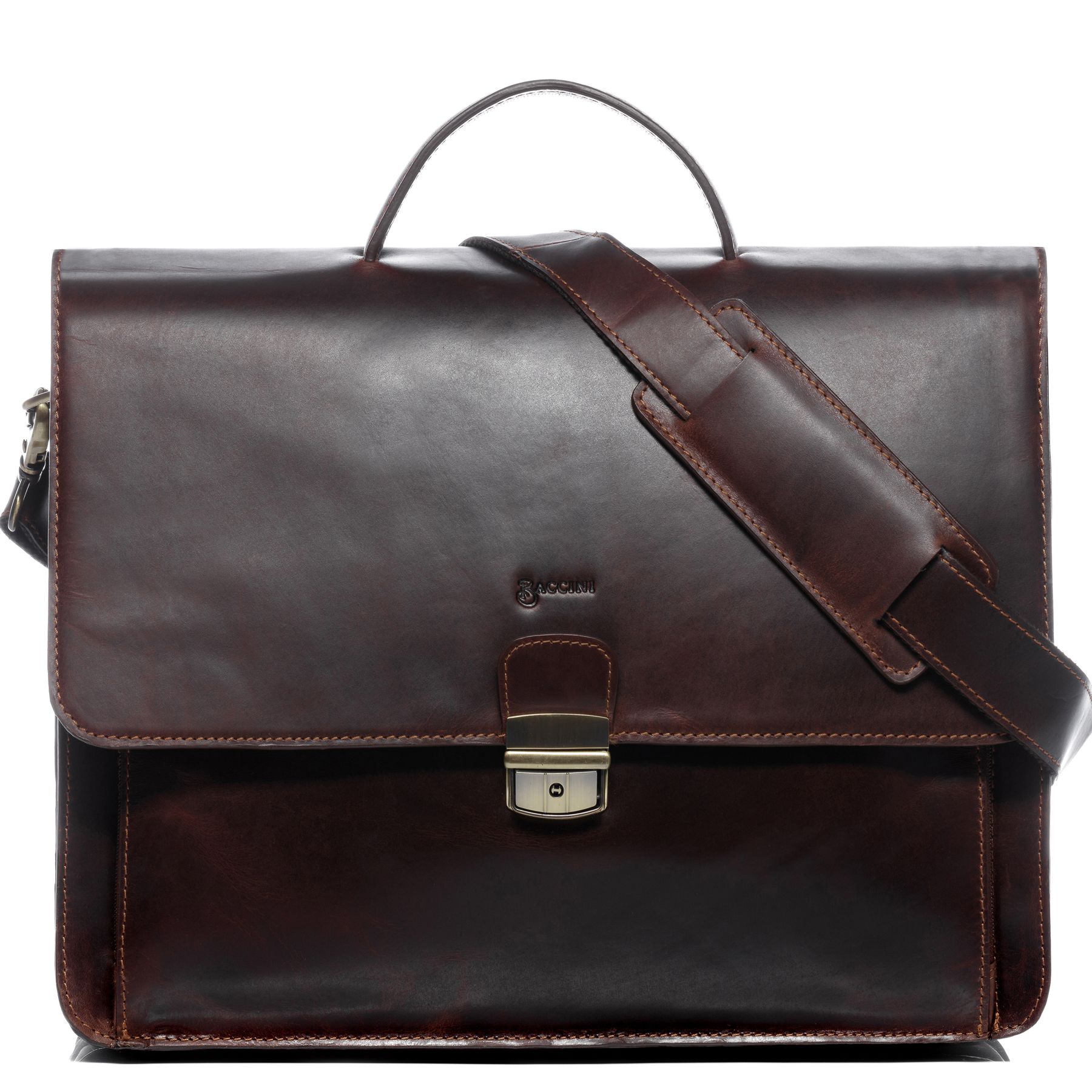 BACCINI briefcase leather LUCA brown 15" business bag