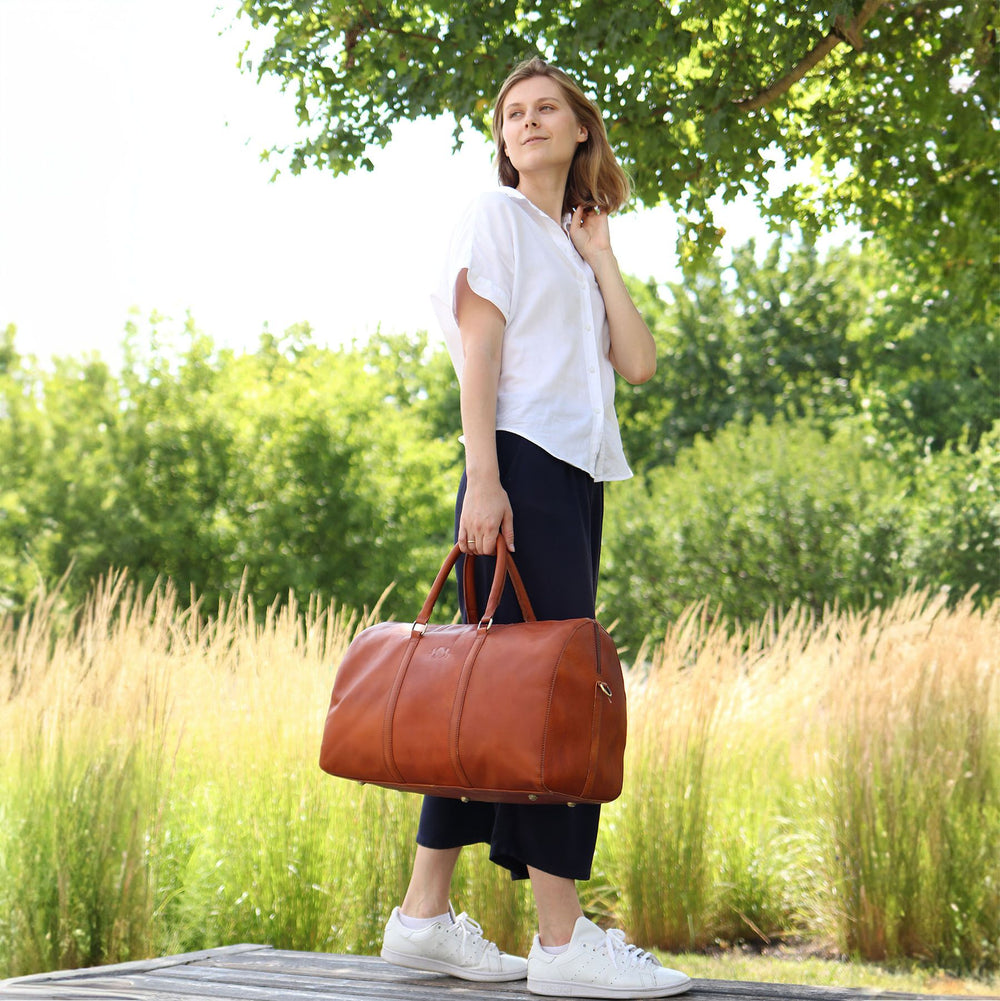 SID & VAIN Reisetasche Leder SKYLER hellbraun Weekender